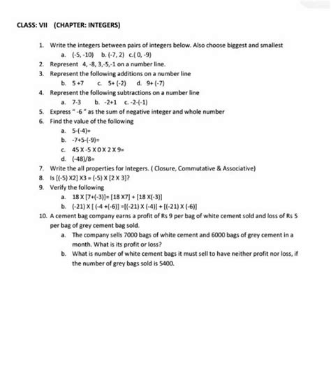 Class Vii Chapter Integers 1 Write The Integers Between Pairs Of Int