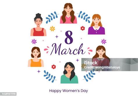 3월 8일 세계 여성의 날 플랫 만화 손으로 그린 랜딩 페이지 템플릿에서 여성의 업적을 축하하는 그림 Breakthebias에 대한 스톡 벡터 아트 및 기타 이미지 Istock