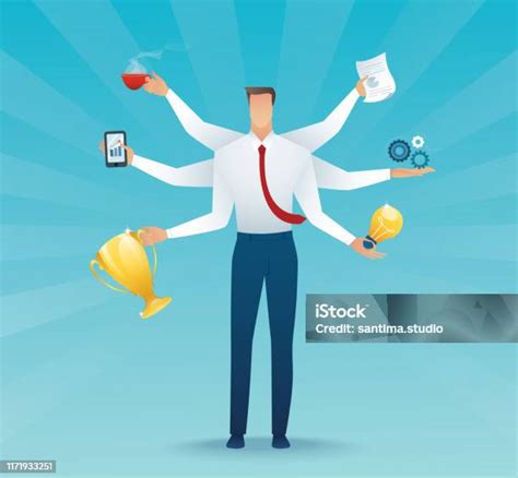 사업가 캐릭터 멀티 태스킹 노력 작업 하드 벡터 일러스트 Eps10의 개념 남자에 대한 스톡 벡터 아트 및 기타 이미지 남자 멀티 태스킹 감정 Istock