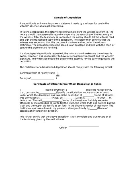 Sample Of Deposition Doc Template PdfFiller