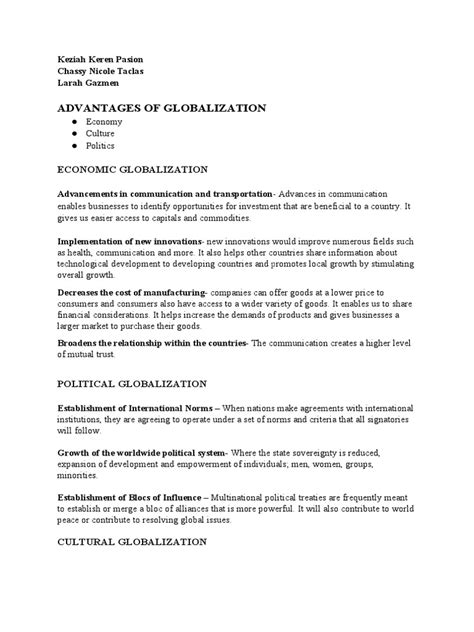 Advantages Of Globalization Pdf Globalization Economic Growth