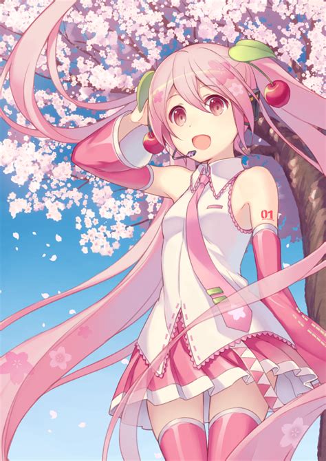 Safebooru Alternate Hair Color Happy Hatsune Miku Long Hair Pink Eyes