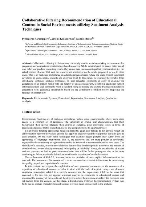 Pdf Collaborative Filtering Recommendation Of Educational Content In Social Environments
