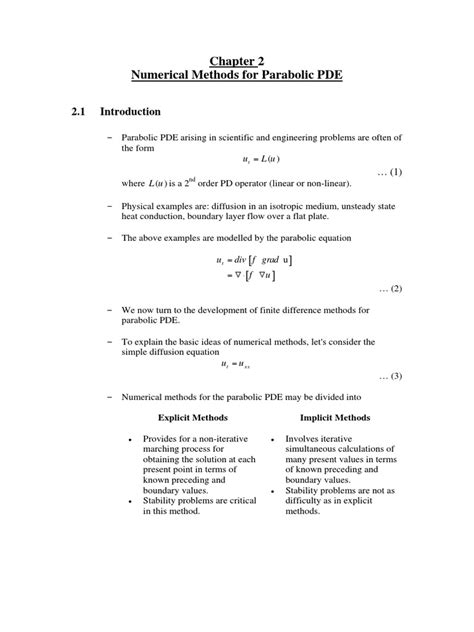 Chapter 2 Numerical Methods For Parabolic Pde Pdf Partial Differential Equation