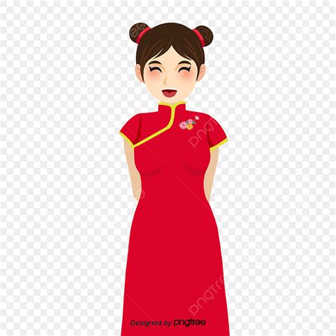 중국식 빨간 치파오 일러스트 여성 캐릭터 중국 스타일 레드 치파오 Png 일러스트 및 Psd 이미지 무료 다운로드 Pngtree
