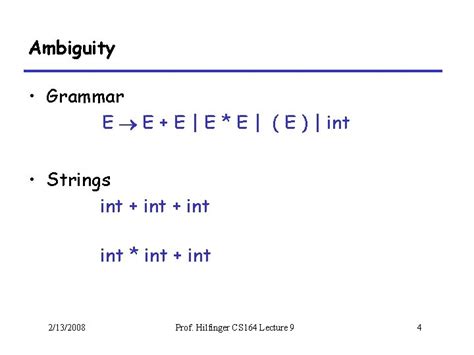 ambiguity precedence associativity topdown parsing lecture 9 10