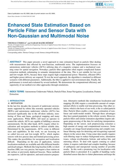 Pdf Enhanced State Estimation Based On Particle Filter And Sensor Data With Non Gaussian And
