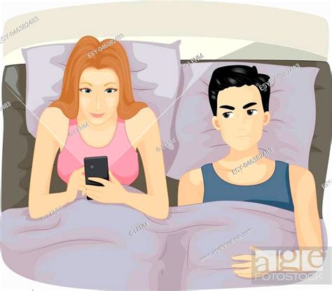 Illustration Of An Irritated Husband Watching His Wife Fiddle With Her