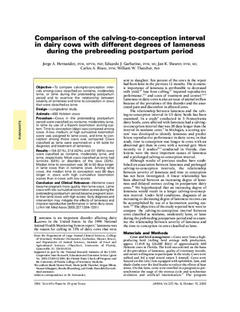 Pdf Comparison Of The Calving To Conception Interval In Dairy Cows