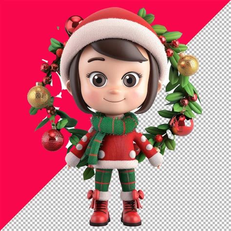 Premium Psd Cute Girl With Christmas Decorations 3d Isolated White