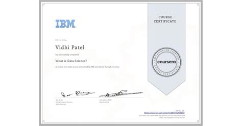 Completed Data Science Course On Coursera Vidhi Patel Posted On The