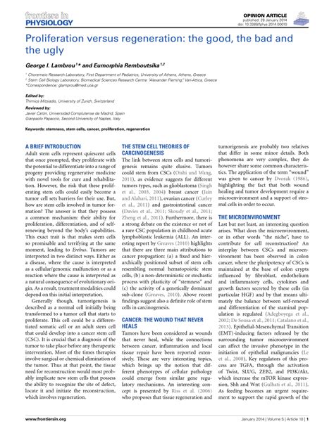 Pdf Proliferation Versus Regeneration The Good The Bad And The Ugly