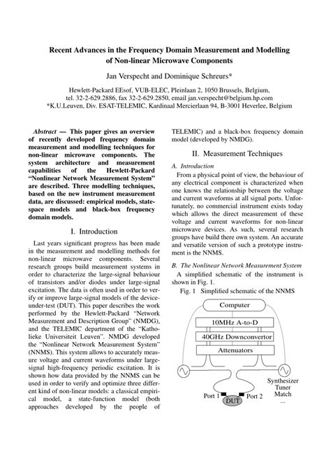 Pdf Recent Advances In The Frequency Domain Measurement And Modelling Of Non Linear Microwave