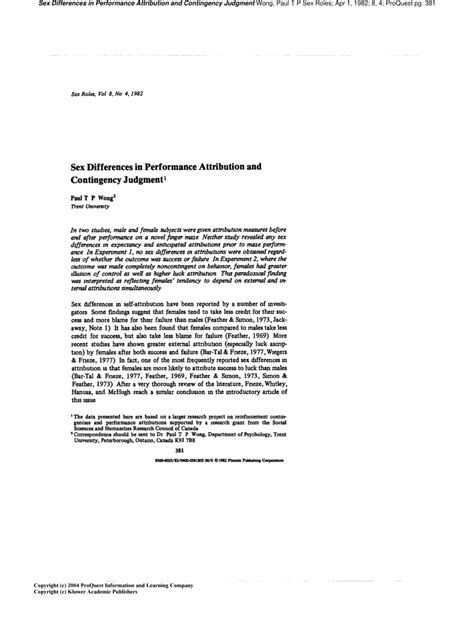 Pdf Sex Differences In Performance Attribution And Contingency Judgment