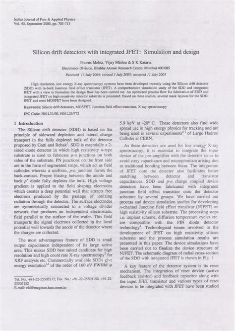 Pdf Silicon Drift Detector With Integrated Jfet Simulation And Design