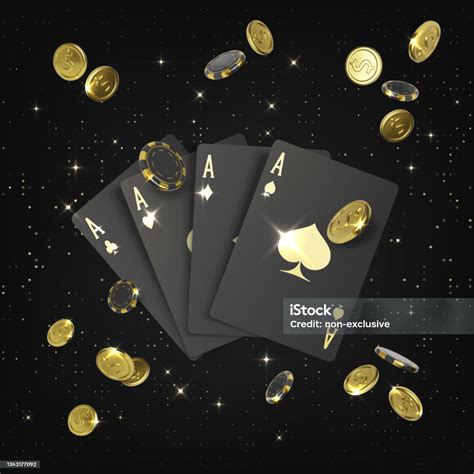 카지노 큰 승리 포스터 블랙 3d 카드 에이스를 재생하고 떨어지는 황금 동전과 포커 칩 도박 배너에 대한 디자인 요소 벡터 카지노에 대한 스톡 벡터 아트 및 기타 이미지