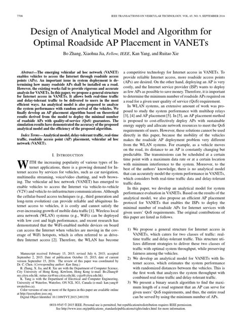 Design Of Analytical Model And Algorithm For Optimal Roadside Ap Placement In Vanets Download
