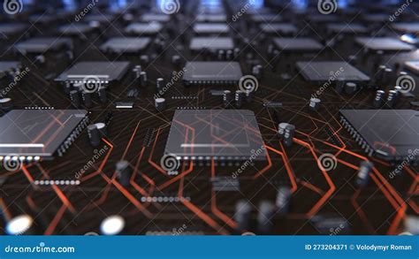 Circuit Board With Many CPU Processors In The Server Room Of The Data Center Microchips