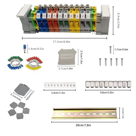 JINXM DIN Rail Terminal Blocks Kit UK N Electrical Connectors Connector Block Wire Connectors