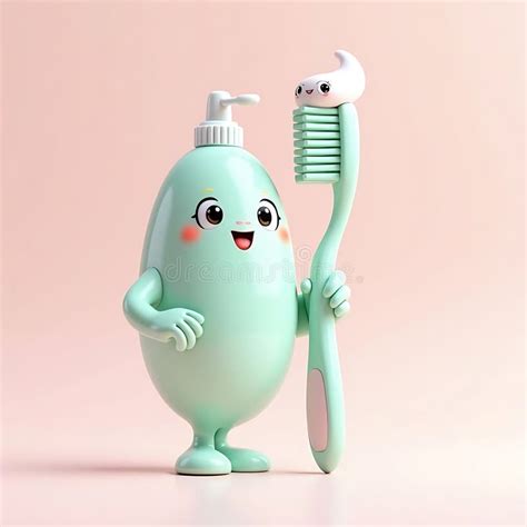 Charming Cartoon Toothpaste And Toothbrush A Pastel Delight Stock