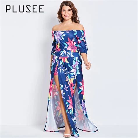 Plusee Plus Size Bohemian 4xl 5xl Women Boho 2017 Blue Sexy Floral