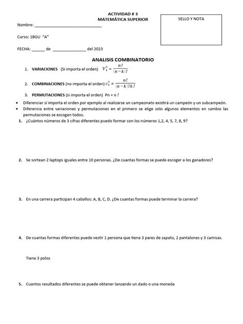 Analisis Combinatorio Pdf Permutación Combinatoria