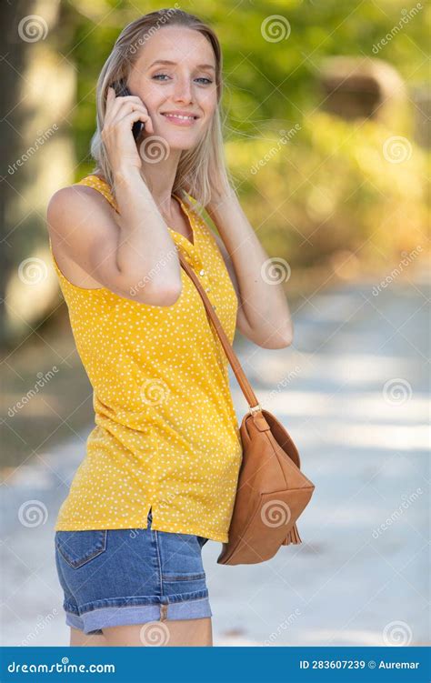 Woman Talking On Mobile Phonein Park Stock Image Image Of Girl