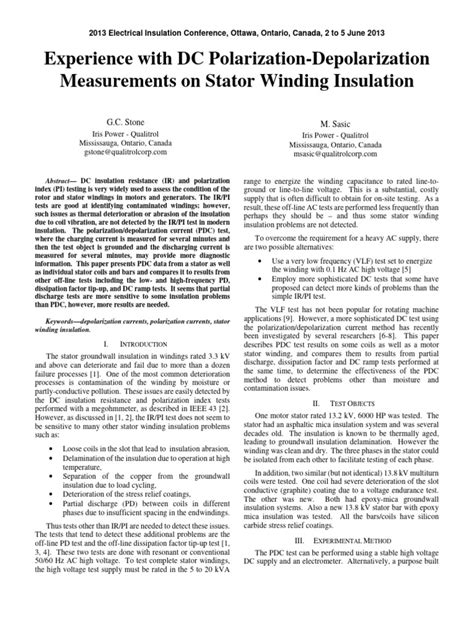Experience With Dc Polarization Depolarization Measurements On Stator Winding Insulation Pdf