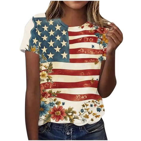 American Flag Shirts Women Graphic Tees Patriotic T Shirts Usa Flag