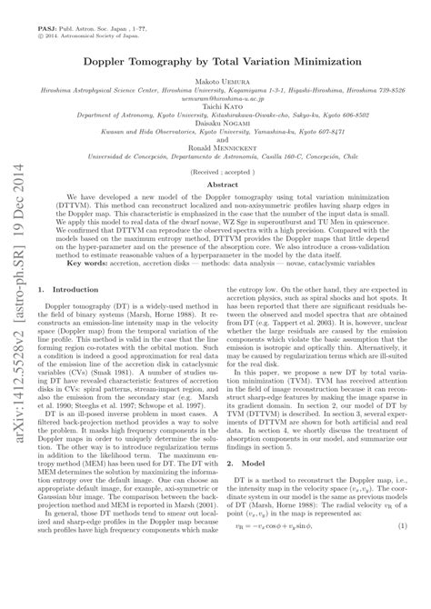 Pdf Doppler Tomography By Total Variation Minimization