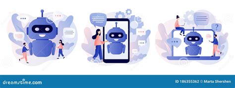 Chatbot Concept Ai Robot Assistant Online Customer Support Tiny People Chatting With Chatbot