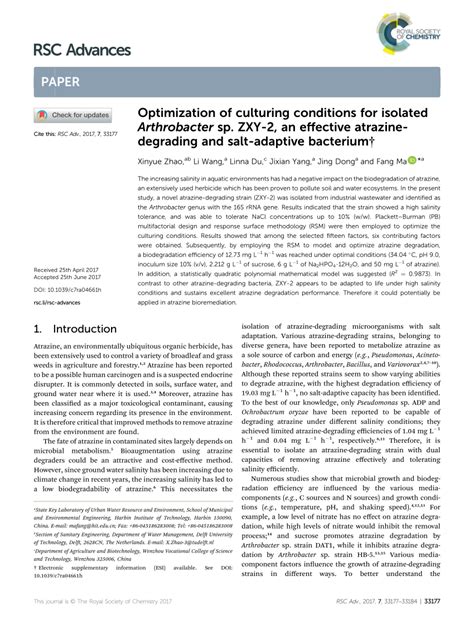 Pdf Optimization Of Culturing Conditions For Isolated Arthrobacter Sp Zxy 2 An Effective