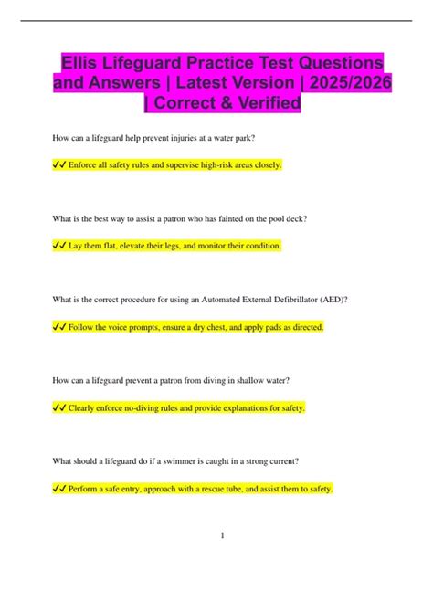 Ellis Lifeguard Practice Test Questions And Answers Latest Version 2025 2026 Correct