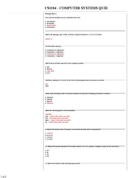 Cs1104 Computer Systems Quiz 1 Of 3 Cs1104 Computer Systems Quiz