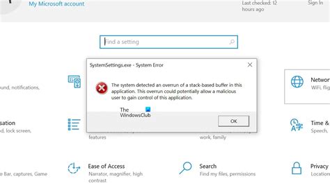 systemsettings exe system error in windows 11 10
