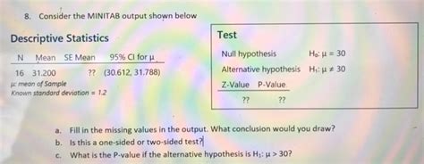 Solved Consider The MINITAB Output Shown Below Test Chegg
