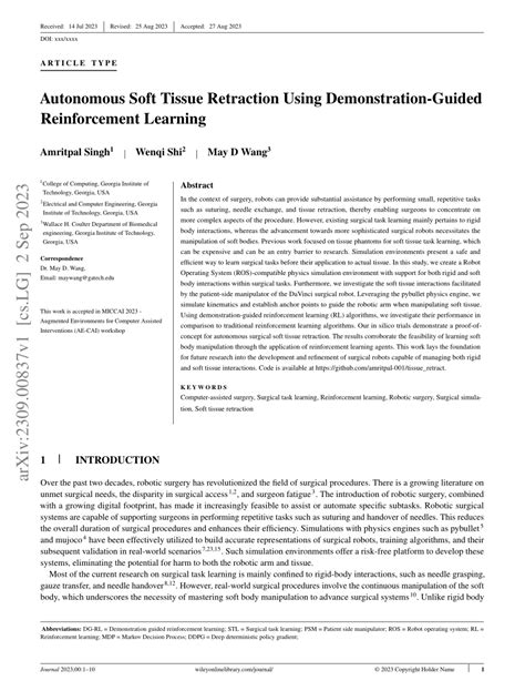 Pdf Autonomous Soft Tissue Retraction Using Demonstration Guided Reinforcement Learning