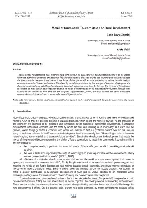 Pdf Model Of Sustainable Tourism Based On Rural Development