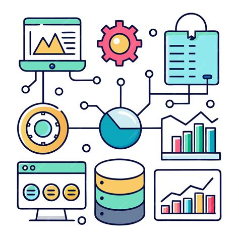 Colorful Data Visualization Icons With Web Design Elements Charts And Data Analytics Premium