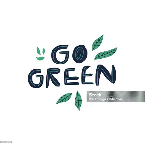 녹색 제로 폐기물 창조적 인 벡터 레터링을 이동합니다 지속 가능한 라이프 스타일 개념 나뭇잎 그림과 환경 보호 타이포그래피 에코