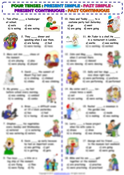 Solution Four Tenses Present Simple Past Simple Present Continuous Past Continuous Worksheet