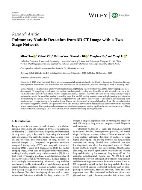 Pdf Pulmonary Nodule Detection From 3d Ct Image With A Two Stage Network
