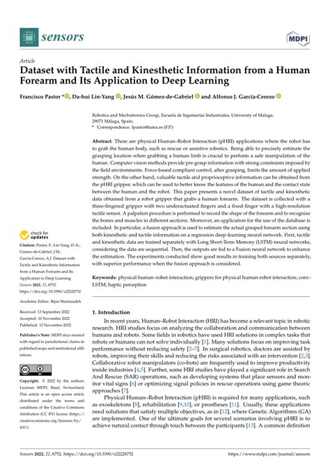 Pdf Dataset With Tactile And Kinesthetic Information From A Human Forearm And Its Application