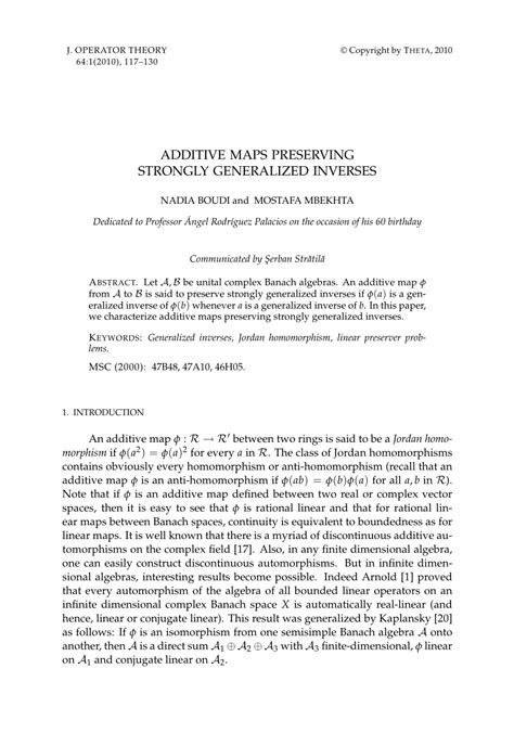 Pdf Additive Maps Preserving Strongly Generalized Inverses