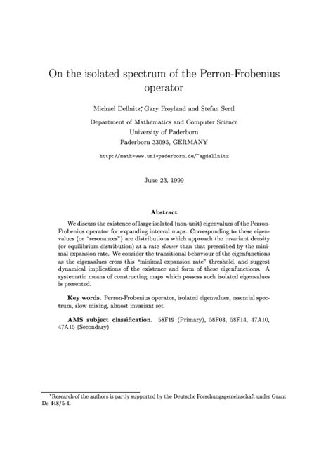 Pdf On The Isolated Spectrum Of The Perron Frobenius Operator