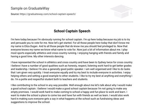School Captain Speech 339 Words Free Essay Example On Graduateway
