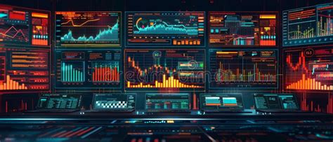 futuristic trading room with multiple screens displaying financial