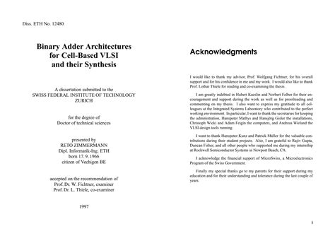 Binary Adder Architectures For Cell Based Vlsi And Their Synthesis Ppt