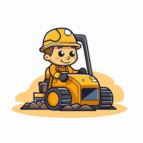 Premium Vector Cartoon Little Boy Working On A Construction Machine