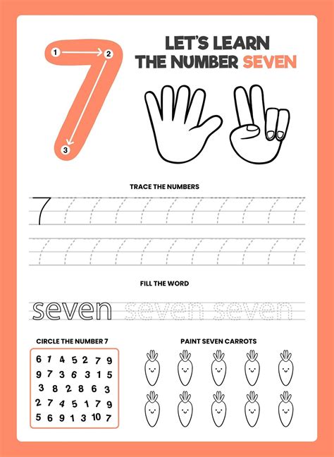 Free Vector Number 7 Worksheet Template Numbers Preschool Free